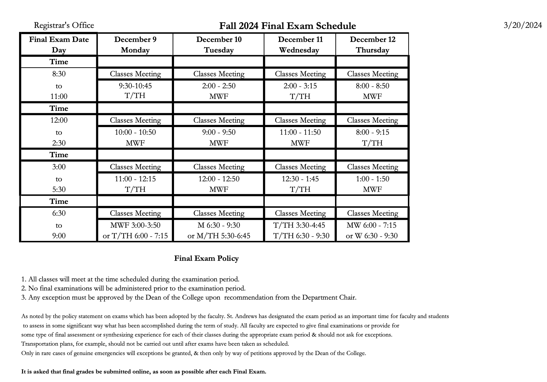 Important Upcoming Academic Fall Dates: Calendar and Final Exam ...
